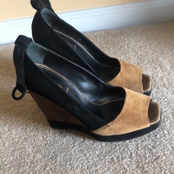 Yves Saint Laurent | Shoes | Ysl Suede Colorblock Wedges | Poshmark